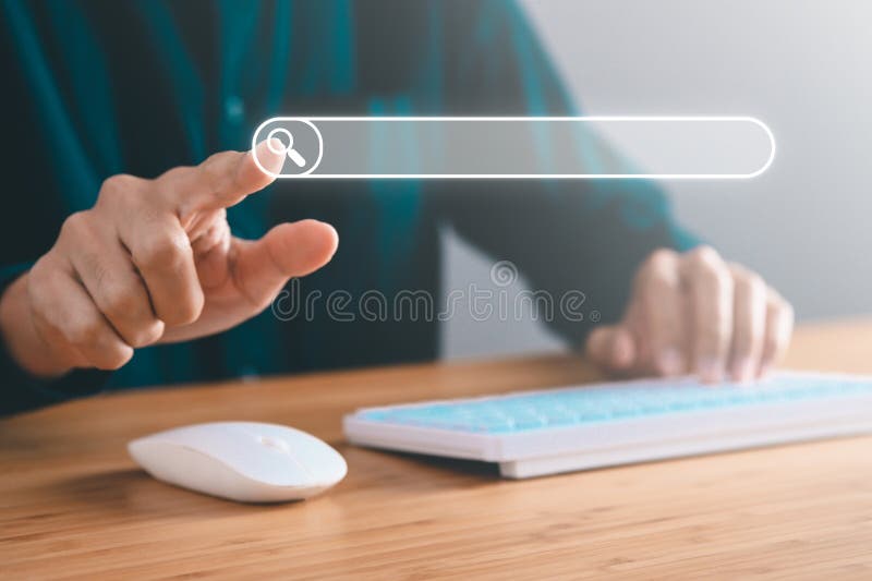 Business Man Searching Information Data on Internet on Toolbar Browser ...