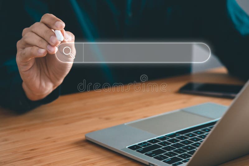 Business Man Searching Information Data on Internet on Toolbar Browser ...