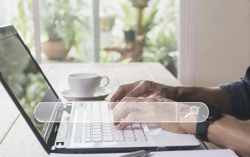 Business Man Searching and Working with Computer Laptop on Table at ...