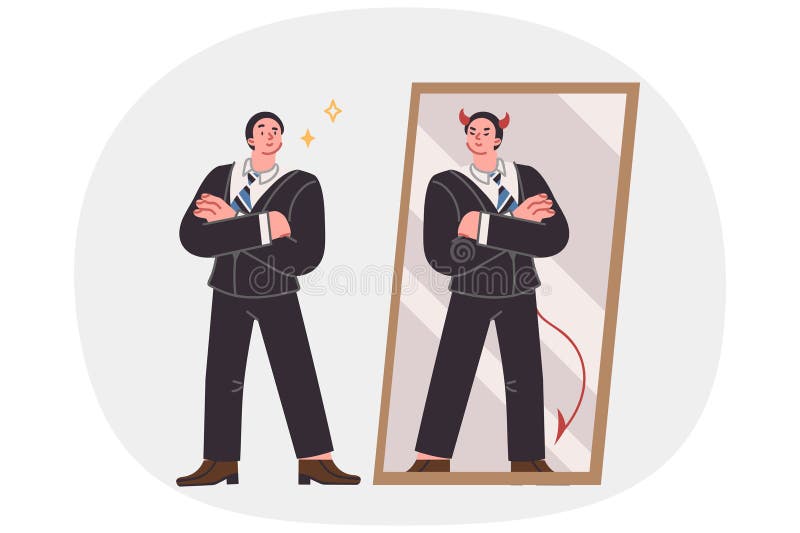 Business Man Seeing Devil in Reflection in Mirror, for Concept ...