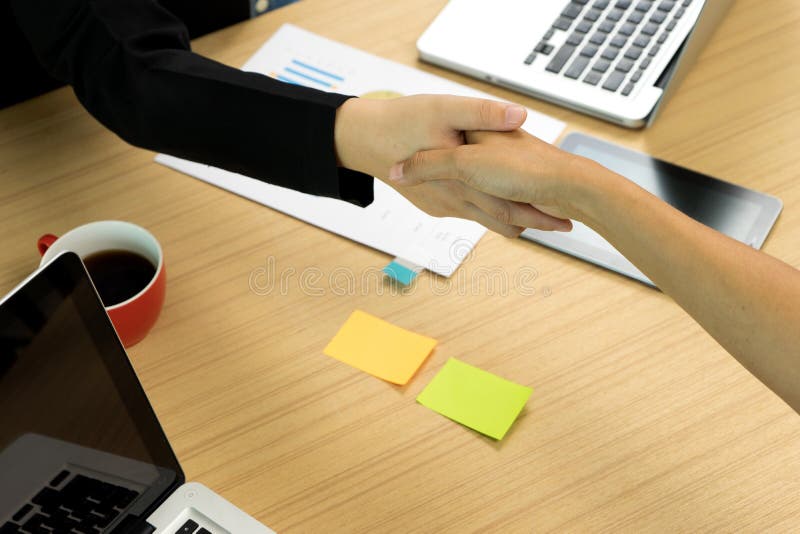 Business Man Shake Hand on Wood Table Stock Image - Image of deal ...