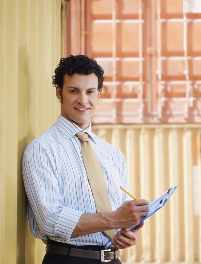 Business Man with Shipping Containers Stock Photo - Image of adult ...