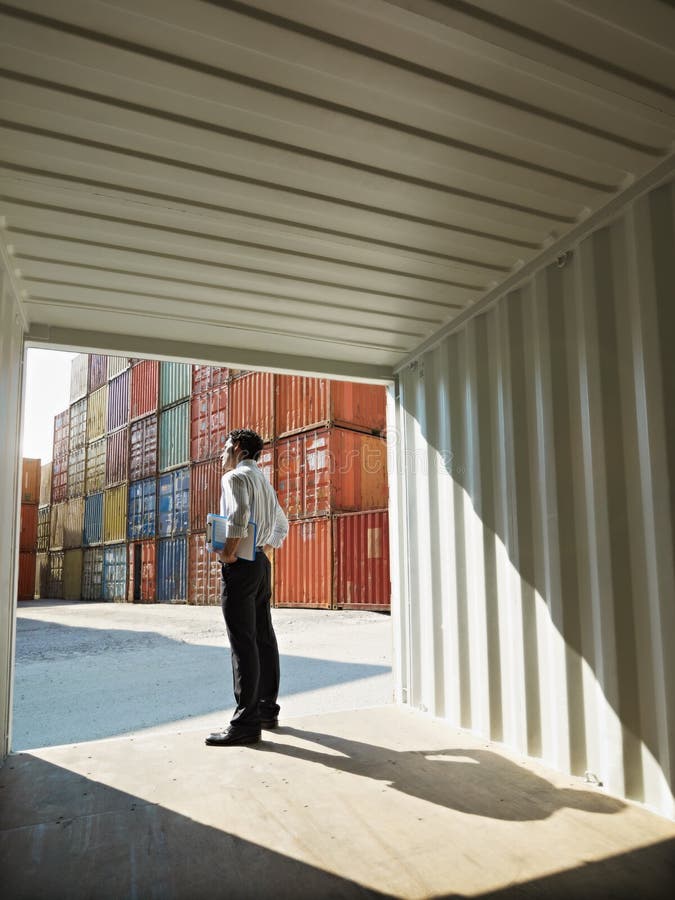 Business Man with Shipping Containers Stock Photo - Image of adult ...