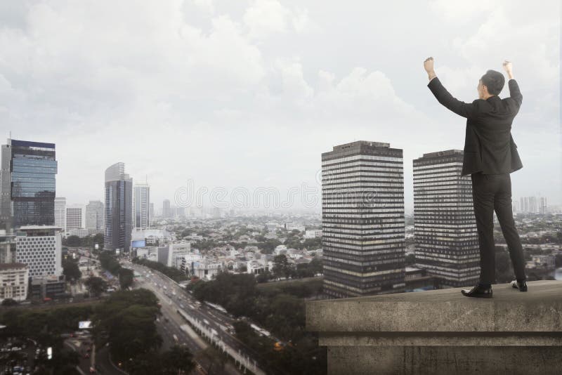 Business Man Shout on the Building Rooftop Stock Image - Image of ...