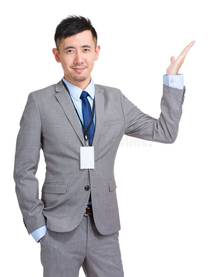 Business Man Showing Something on Open Palm Stock Photo - Image of ...