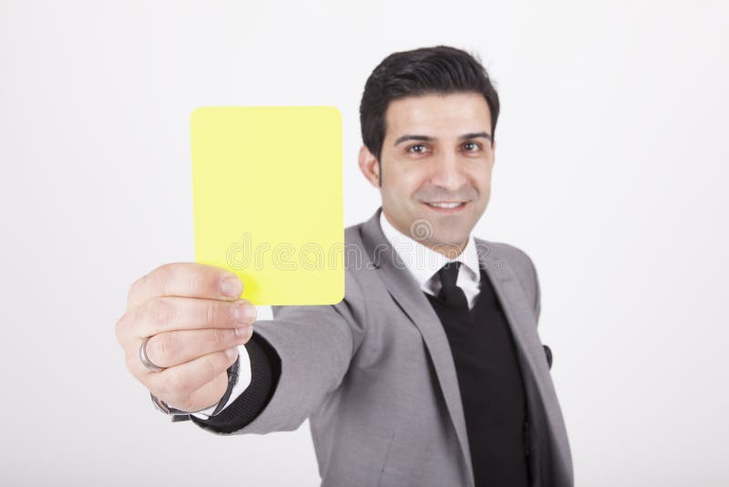 Businessman Showing Yellow Card Stock Photo - Image of organization ...
