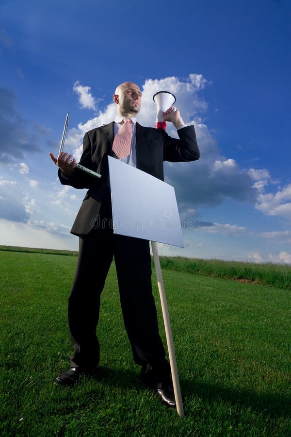Business Man with a Sign stock photo. Image of text, outside - 5424572