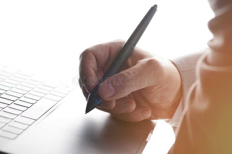 Business Man Sign Document on Laptop Stock Photo - Image of business ...