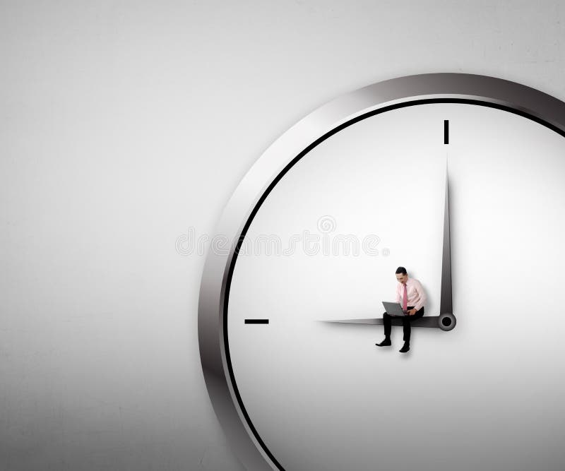 Business Man Sitting on the Clock Stock Photo - Image of overtime ...