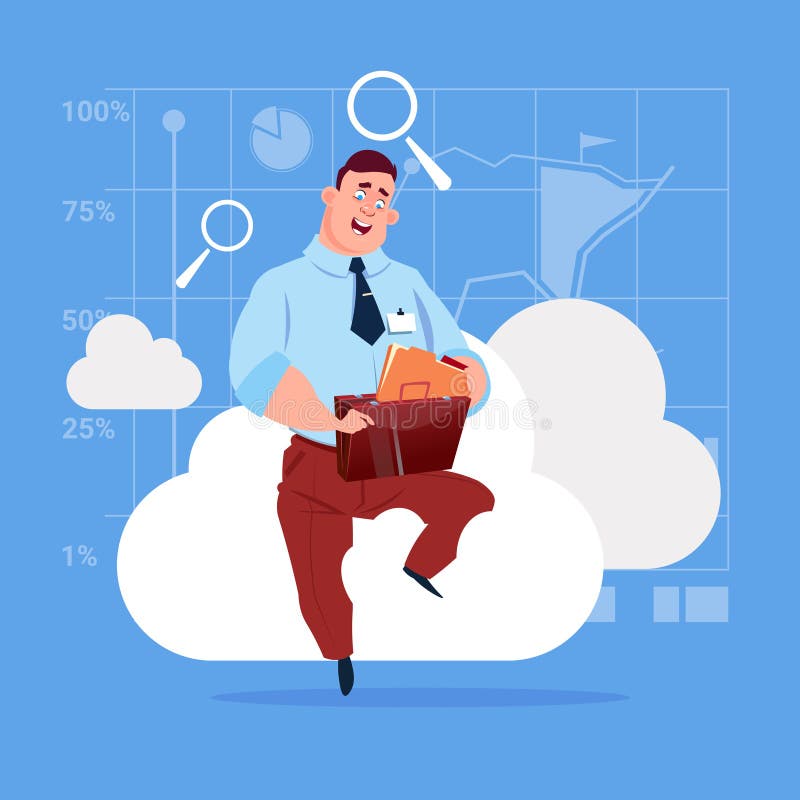 Business Man Sitting on Cloud Search Data in Database Storage Stock ...