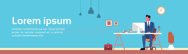 Business Man Sitting Desk Office Working Place Computer Workplace Stock ...