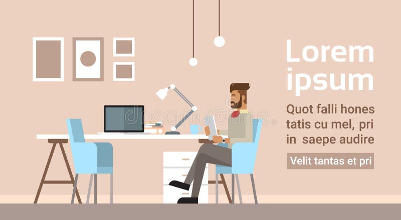 Business Man Sitting Desk Office Working Place Computer Workplace Stock ...