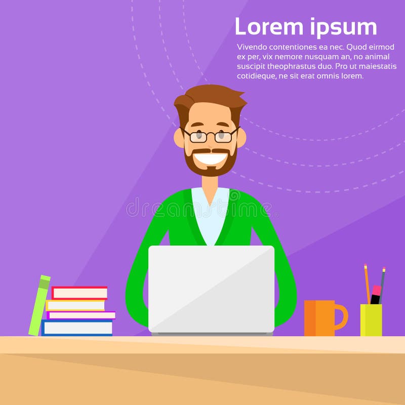 Business Man Sitting Desk Working Laptop Computer Stock Vector ...