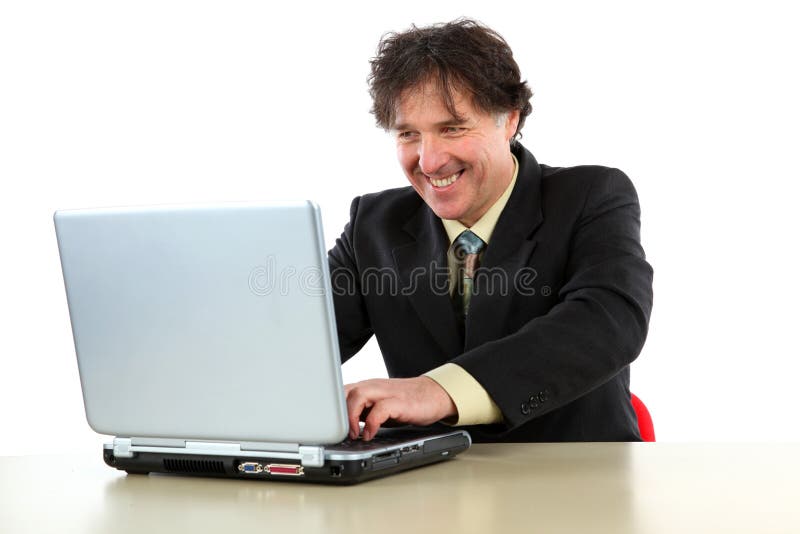 Business Man Sitting in Front of His Computer and Working Stock Image ...
