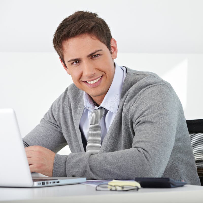 Business Man Sitting in Office Stock Photo - Image of laptop, internet ...