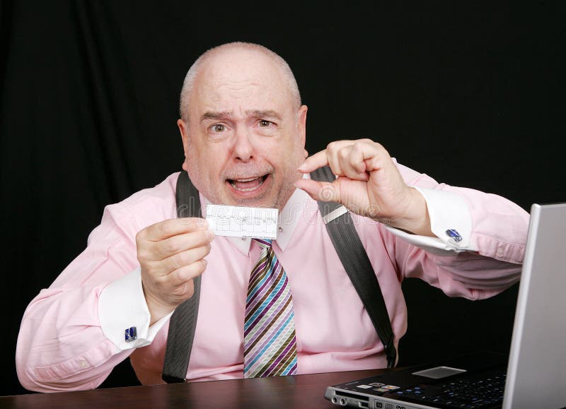 Business Man with Small Paycheck Stock Image - Image of stub, sitting ...
