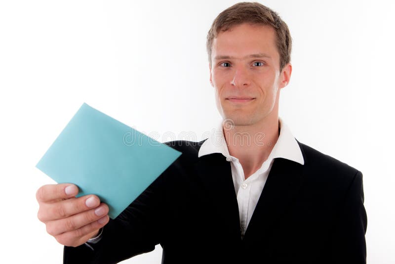 Business Man Smile with a Blue Letter in His Hand Stock Photo - Image ...
