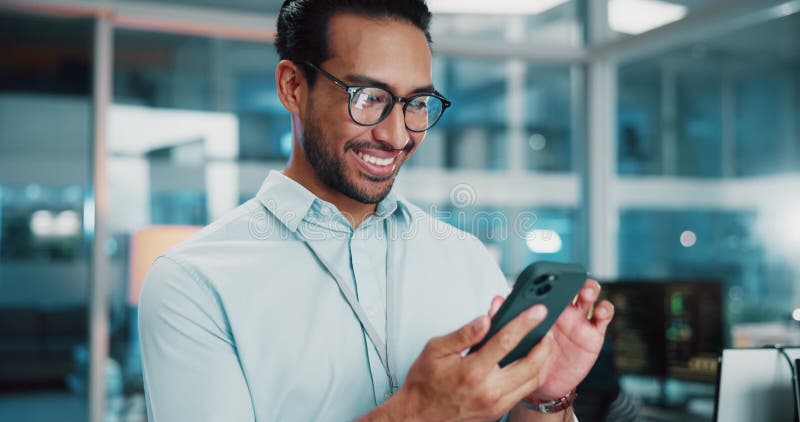 Business Man, Smile and Programmer with Mobile in Office for Software ...