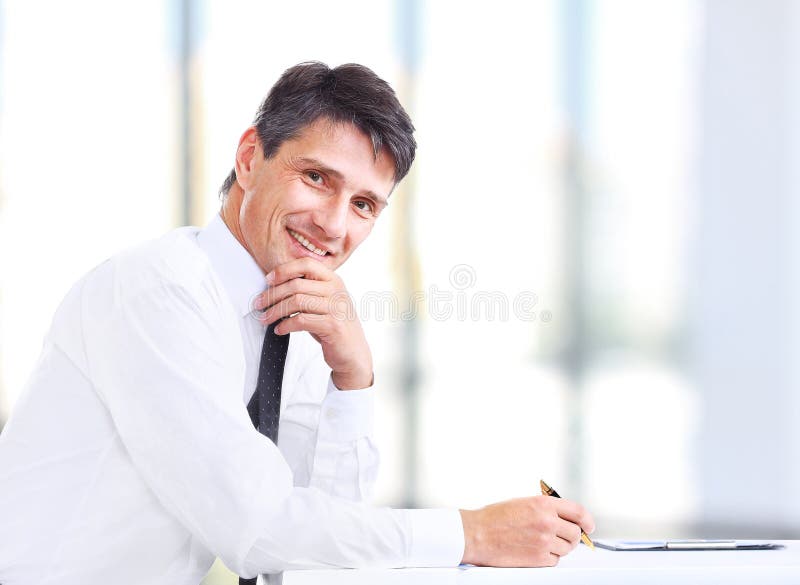 Business Man Smiling at the Office Stock Photo - Image of person, happy ...