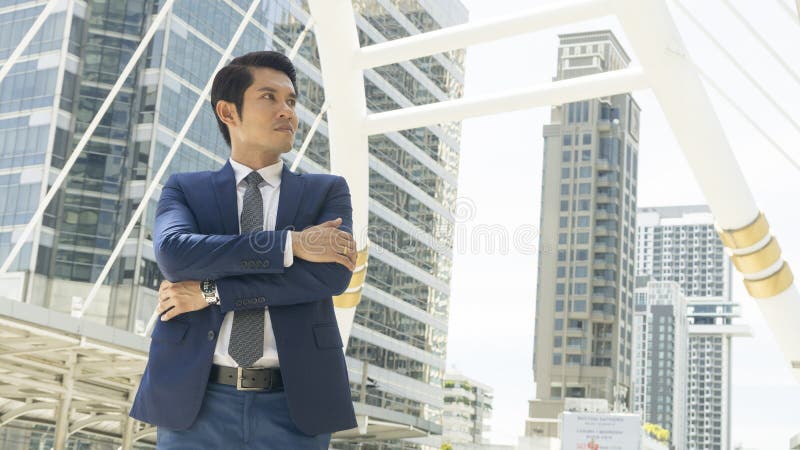 Business Man Stand with Feeling Confident and Freedom at Outdoor Stock ...