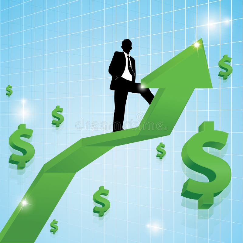 Business Man Standing on Arrow with Money Sign Stock Vector ...