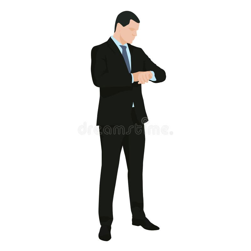Business Man Standing and Checking Watch Stock Vector - Illustration of ...
