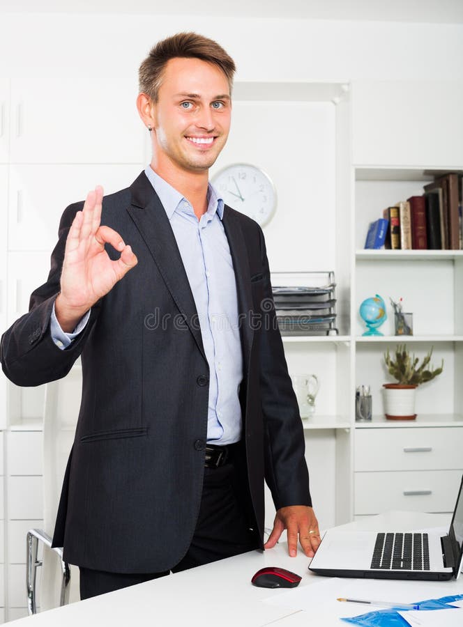 Business Man Standing with Desk Stock Image - Image of cheerful ...