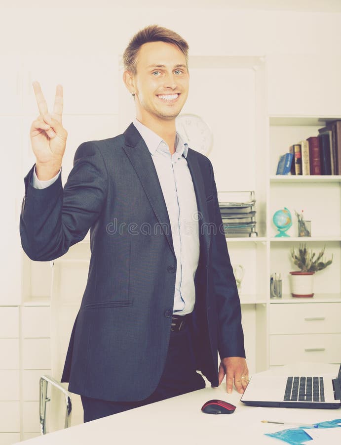 Business Man Standing with Desk Stock Image - Image of development ...