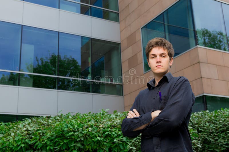 Business Man Standing in Front of Office Building Stock Image - Image ...