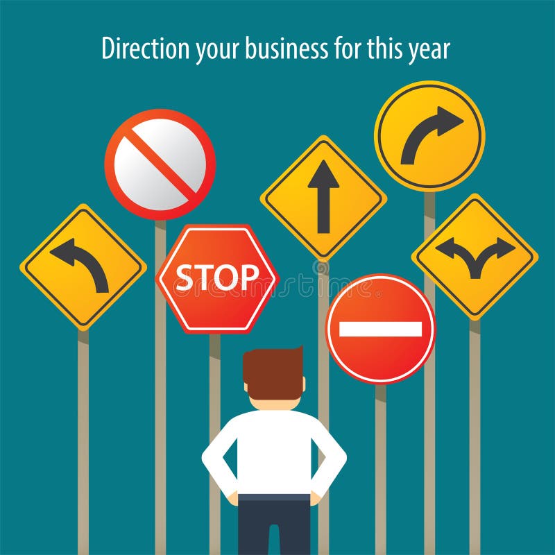 Business Man Standing in Front Traffic Signs Stock Vector ...