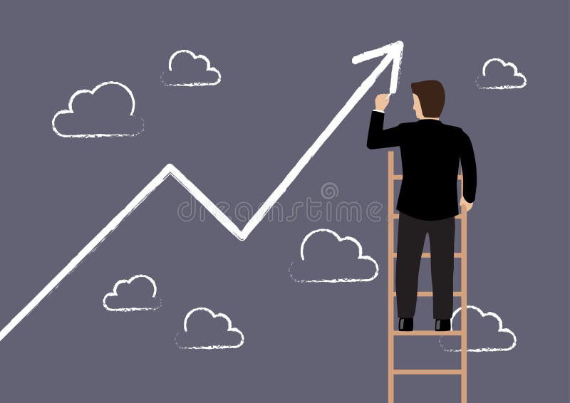 Business Man Standing Ladder Drawing Growth Chart Stock Illustrations ...