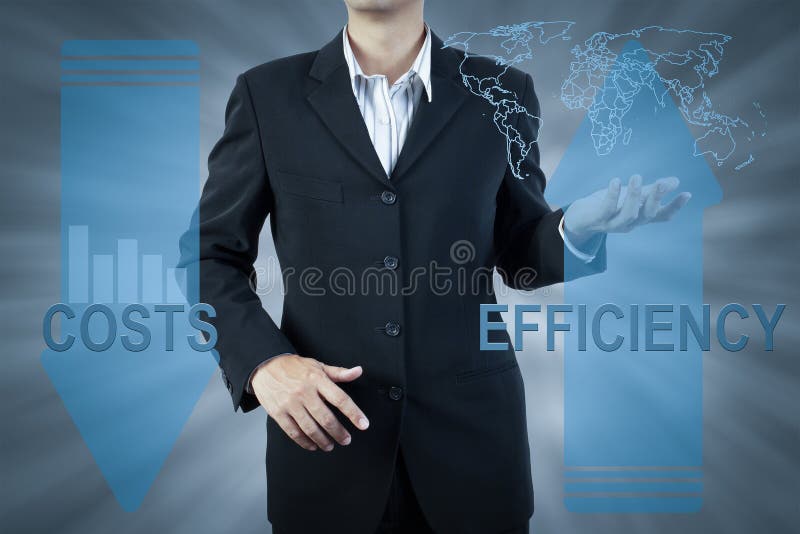 Hand Holding Cents with Efficiency and Cost Arrow. Stock Image - Image ...