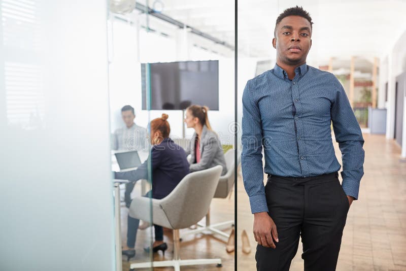 Business Man Stands Cool in Front of the Office Stock Image - Image of ...