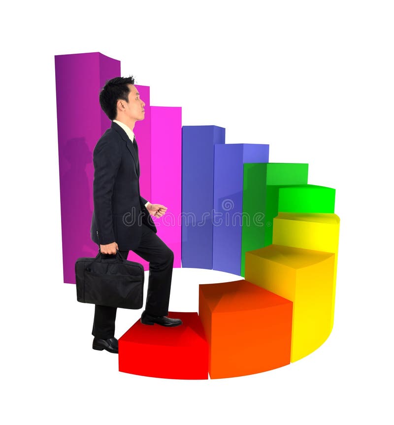 Business Man Stepping Forward on Growing 3d Circular Bar Graph Stock ...