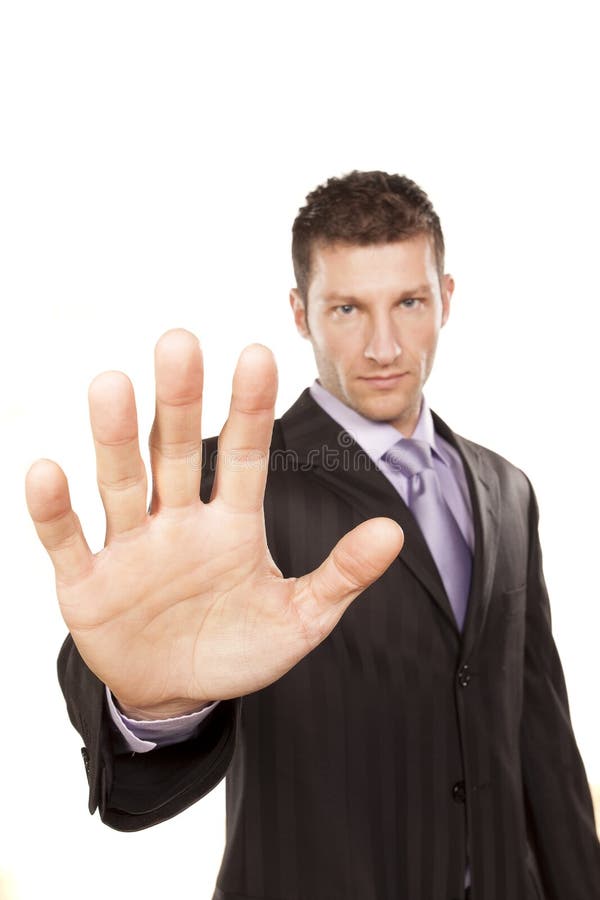Business Man with Stop Hand Up Stock Photo - Image of handcarves ...