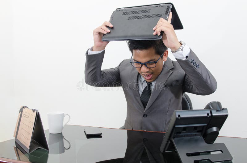 Business Man Stress and Brake a Laptop Stock Photo - Image of desk ...