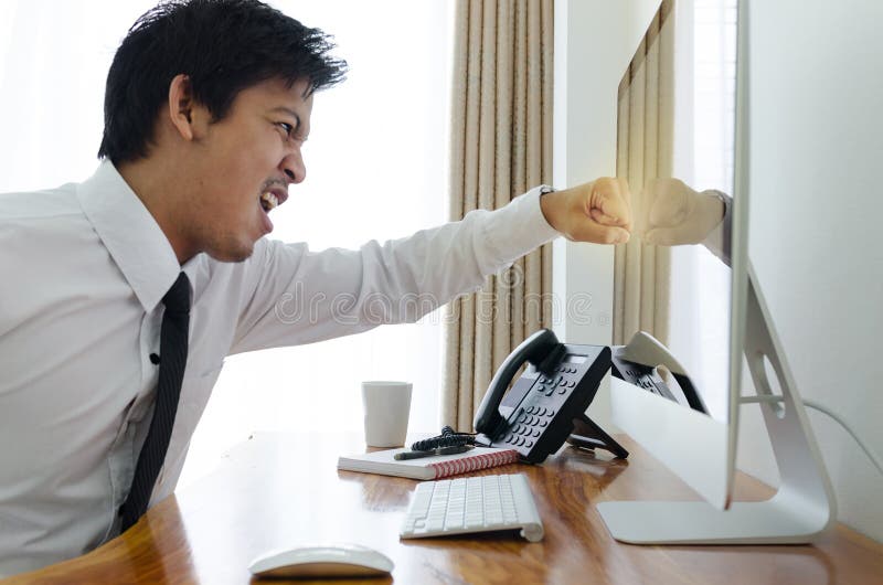 Business Man Stress and Break the Computer Stock Image - Image of ...