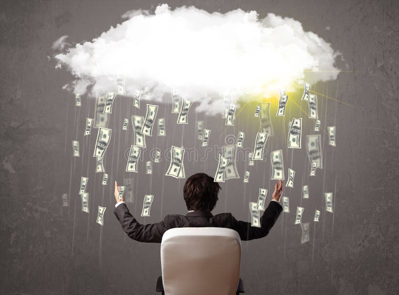 Business Man in Suit Looking at Cloud with Falling Money Stock Image ...