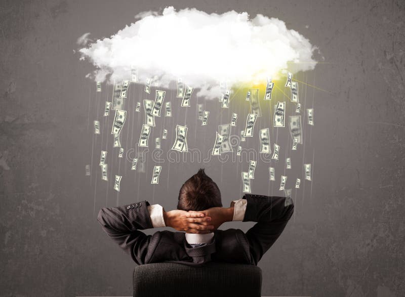 Business Man in Suit Looking at Cloud with Falling Money Stock Photo ...
