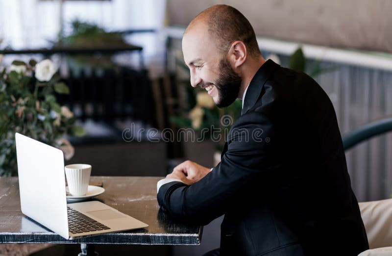 Business Man in a Suit is Working at a Computer Stock Photo - Image of ...