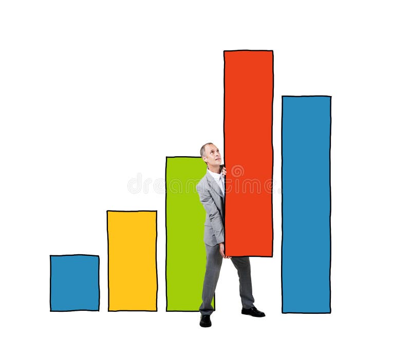Business Man Supporting Bar Graph Stock Image - Image of balance ...