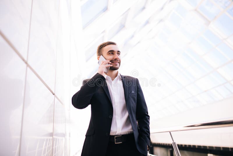 Business Man Talk on Phone in Big Office Stock Photo - Image of ...