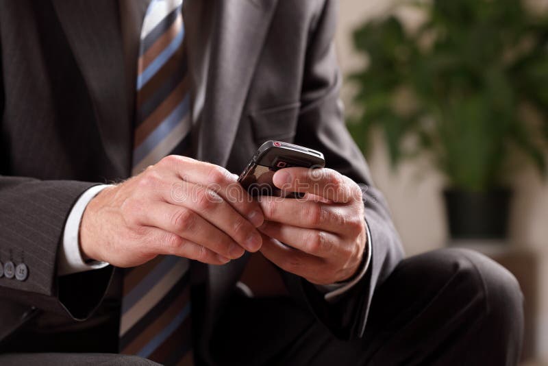 Business Man Text Messaging Stock Image - Image of horizontal, typing ...