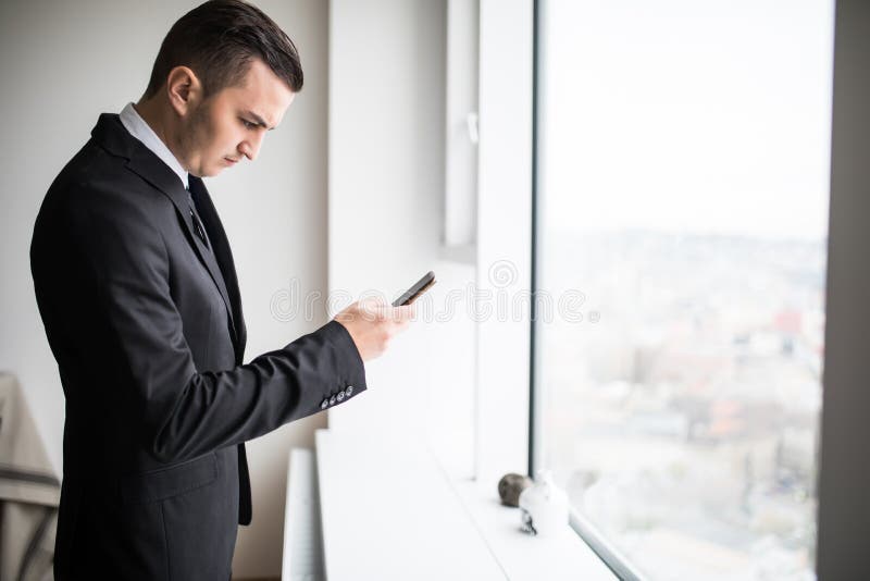 Business Man Texting at Work Stock Photo - Image of fashion, office ...