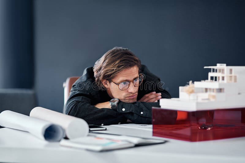 Business, Man and Thinking with Architecture Model with Modern House ...