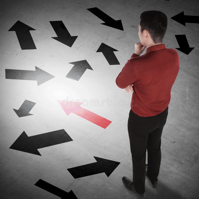 Business Man Thinking about Choice Stock Image - Image of arrow, option ...