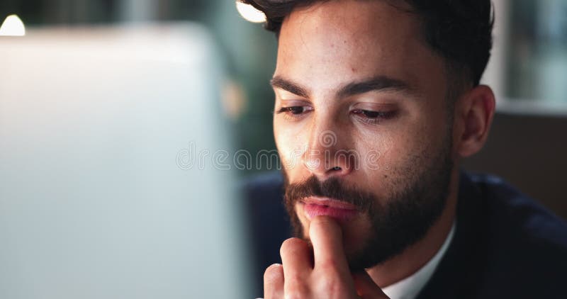 Business, Man and Thinking on Computer in Office with Planning, Ideas ...