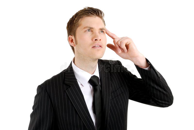 Business Man Thinking with His Hand on Head Stock Photo - Image of seek ...