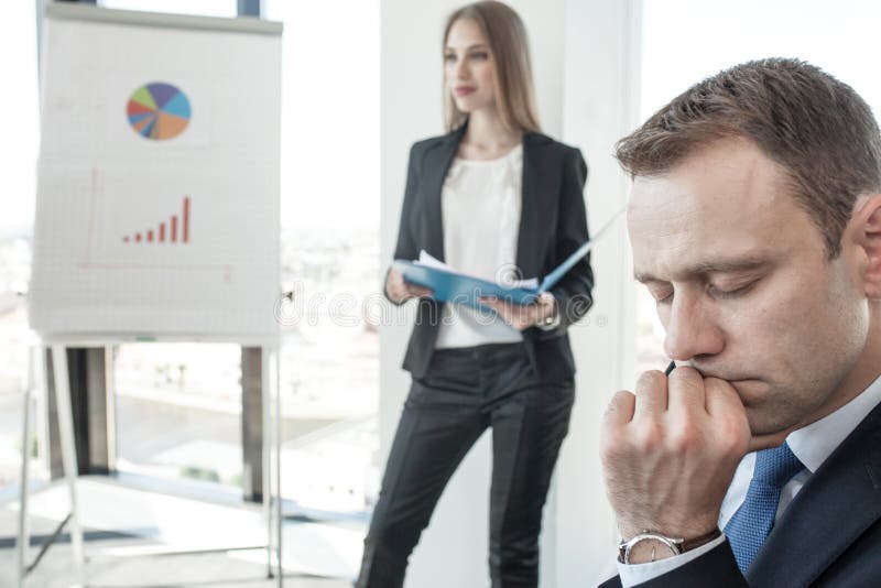 Business Man Thinking at Meeting Stock Photo - Image of business, bored ...