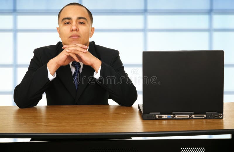 Business Man Thinking Over His Laptop Stock Photo - Image of important ...